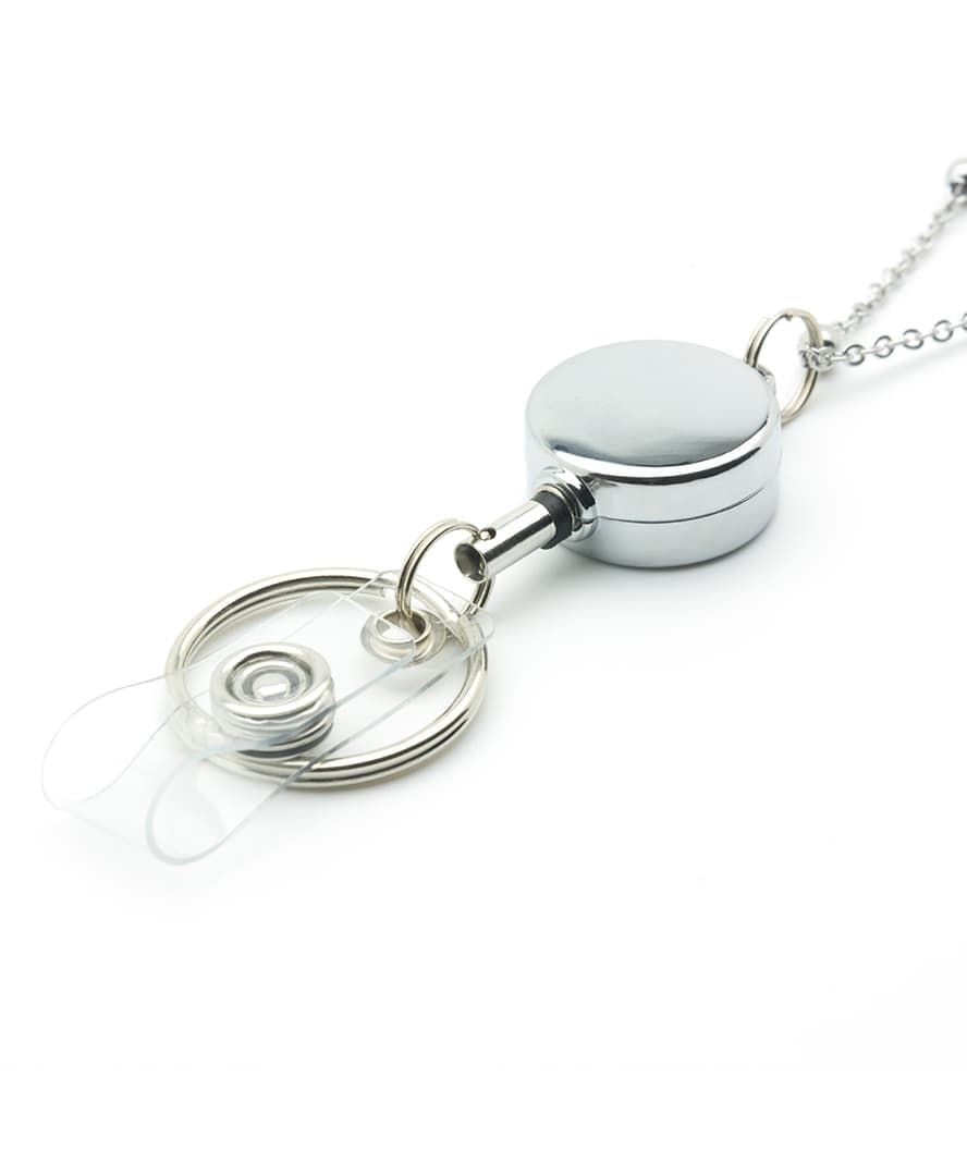 Chain Lanyard Necklace Stainless Steel Retractable Silver
